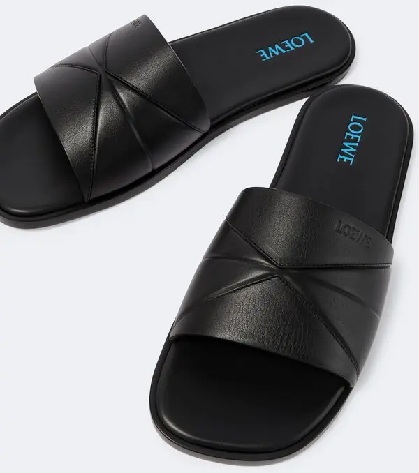 Loewe Origami Leather Slides - Black