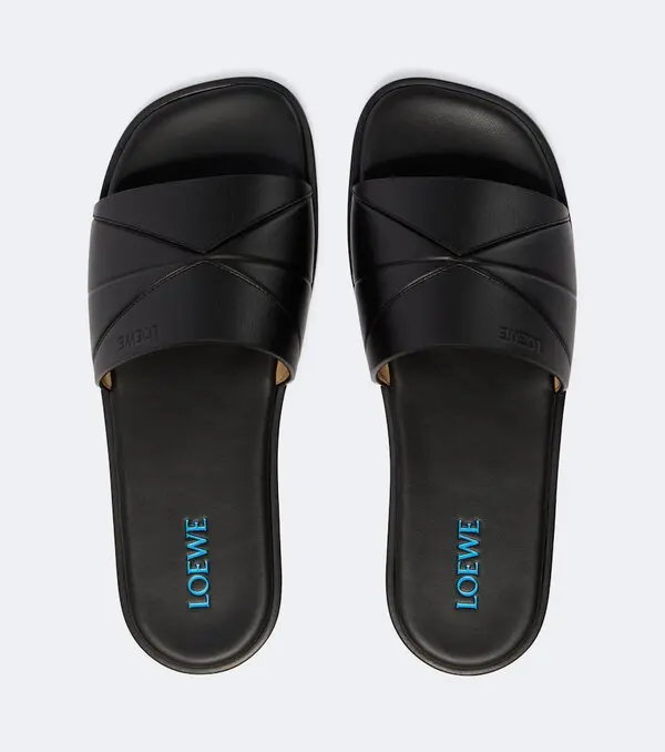 Loewe Origami Leather Slides - Black