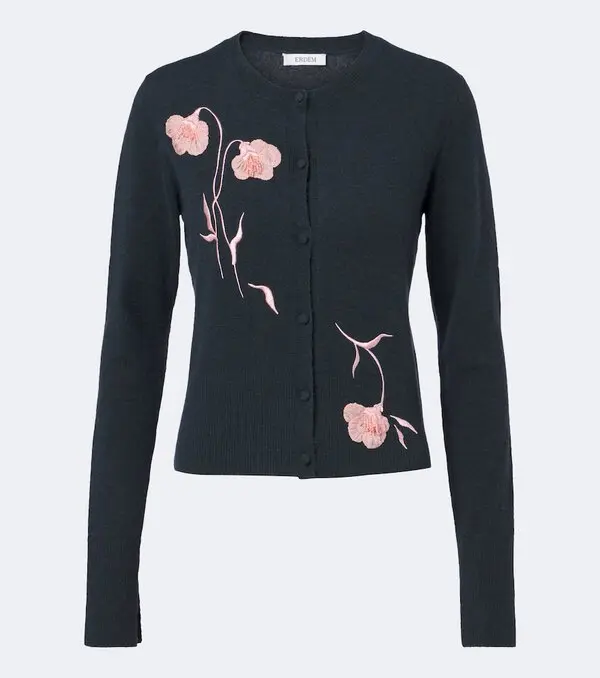Erdem Floral Appliqué Cardigan - Green
