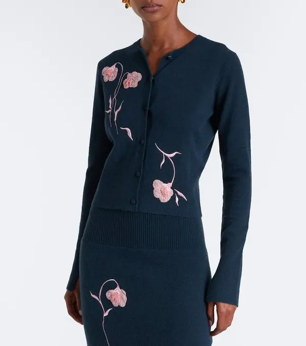 Erdem Floral Appliqué Cardigan - Green