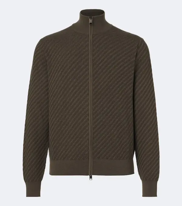 Brioni Jacquard Cotton, Silk, And Cashmere Zip-up Sweater