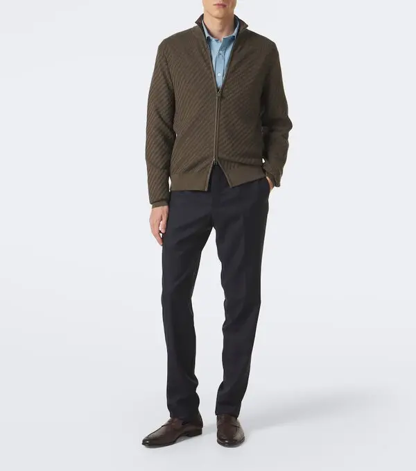 Brioni Jacquard Cotton, Silk, And Cashmere Zip-up Sweater