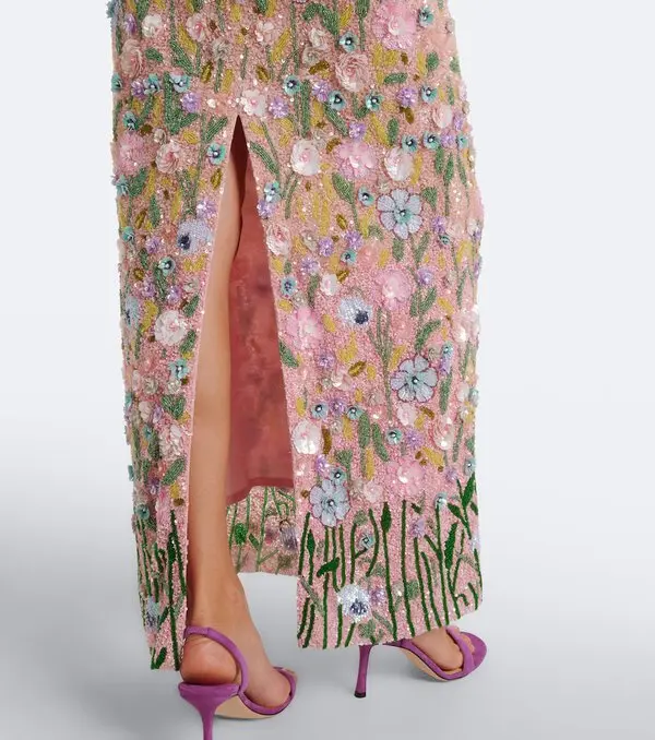 LA FUORI Embellished Floral Appliqué Gown - Multicoloured