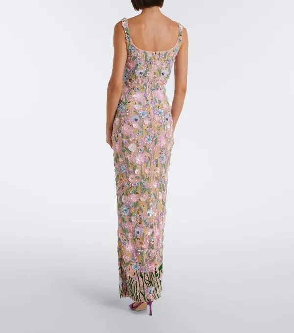 LA FUORI Embellished Floral Appliqué Gown - Multicoloured