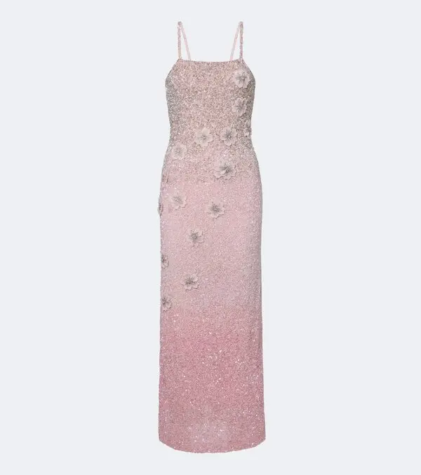 LA FUORI Embellished Floral-appliqué Gown - Pink