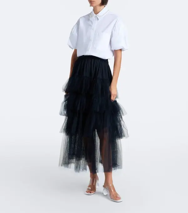 Simone Rocha Embellished Scalloped Cotton Shirt