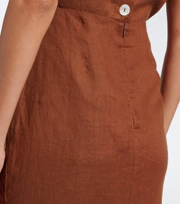 Veronica Beard Malou Embroidered Linen Midi Skirt - Brown
