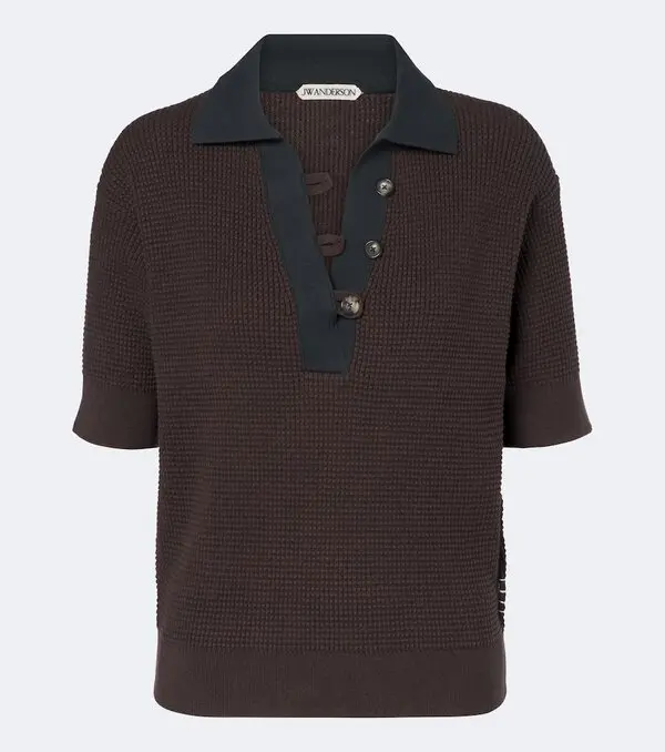 JW Anderson Waffle-knit Cotton And Cashmere-blend Polo Shirt - Green
