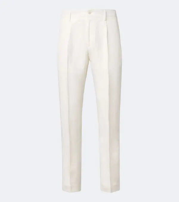 Canali Slim Fit Linen Silk Trousers - White