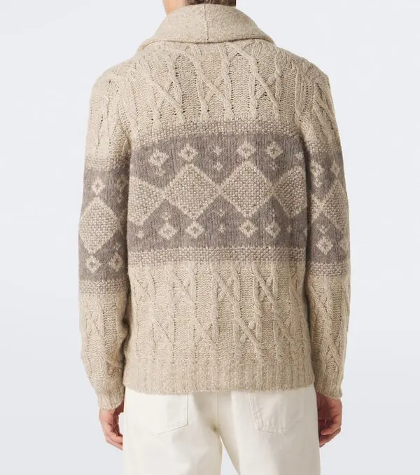 Brunello Cucinelli Jacquard Wool, Silk, And Cashmere Cardigan - Beige