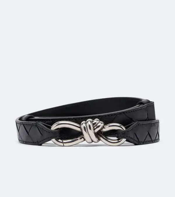 Bottega Veneta Andiamo Intrecciato Leather Belt - Black