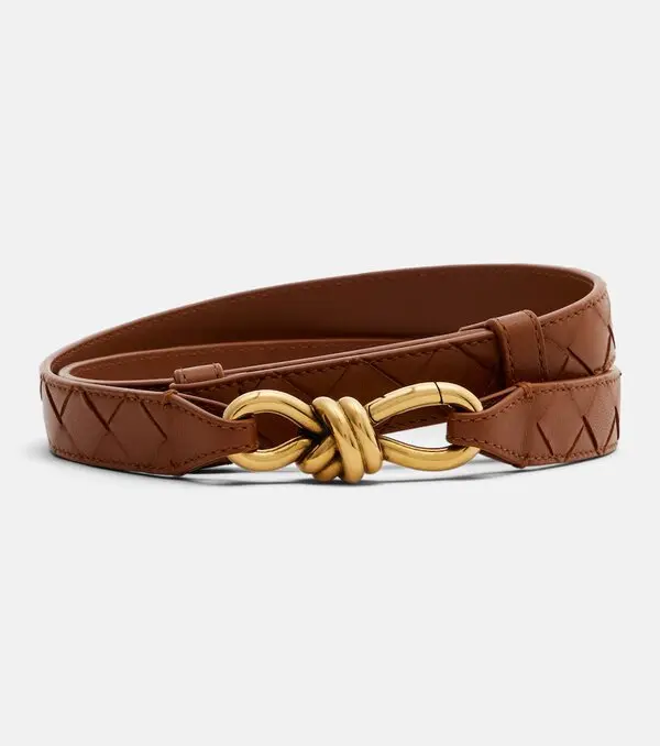 Bottega Veneta Andiamo Intrecciato Leather Belt - Brown