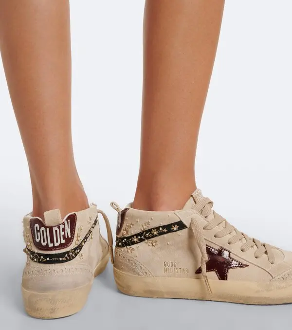 GOLDEN GOOSE Mid Star Embellished Suede High-top Sneakers - White