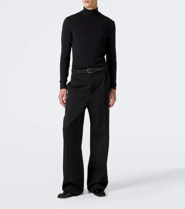 Saint Laurent Wool Gabardine Wide-leg Pants