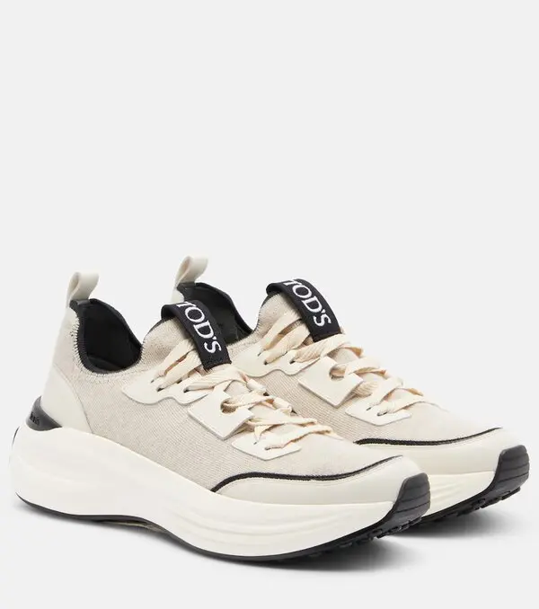 TOD'S Leather And Suede Trimmed Sneakers - Beige