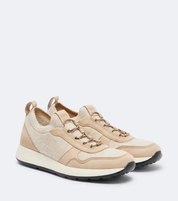 TOD'S Leather And Suede Trimmed Sneakers - Beige