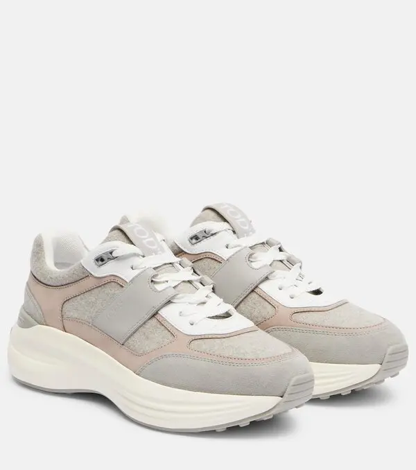 TOD'S Leather And Suede Trimmed Sneakers - Grey