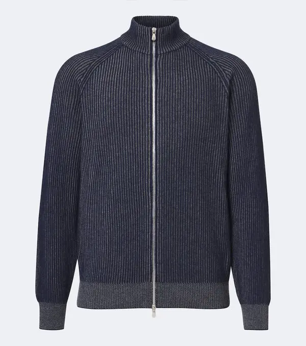 Brunello Cucinelli Ribbed-knit Zip-up Cashmere Sweater - Blue