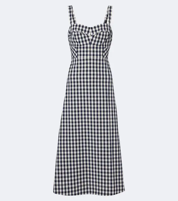 Veronica Beard Aila Gingham Cotton Midi Dress - Blue