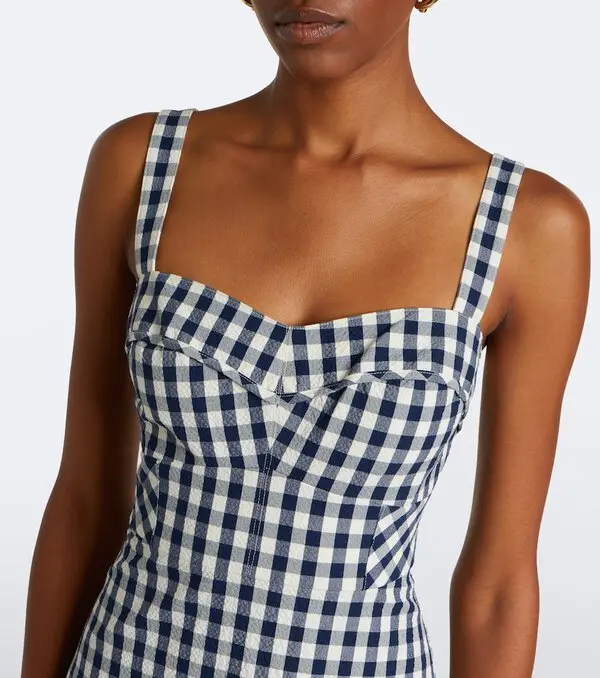 Veronica Beard Aila Gingham Cotton Midi Dress - Blue