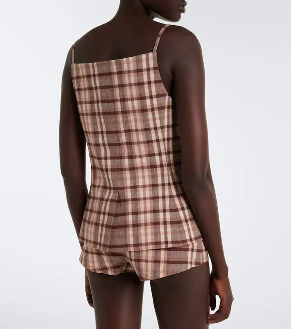 Staud Una Plaid Linen-blend Top - Brown