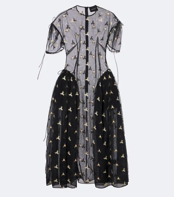 Simone Rocha Embroidered Tulle Midi Dress