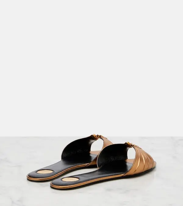 Saint Laurent Babylone Metallic Leather Slides