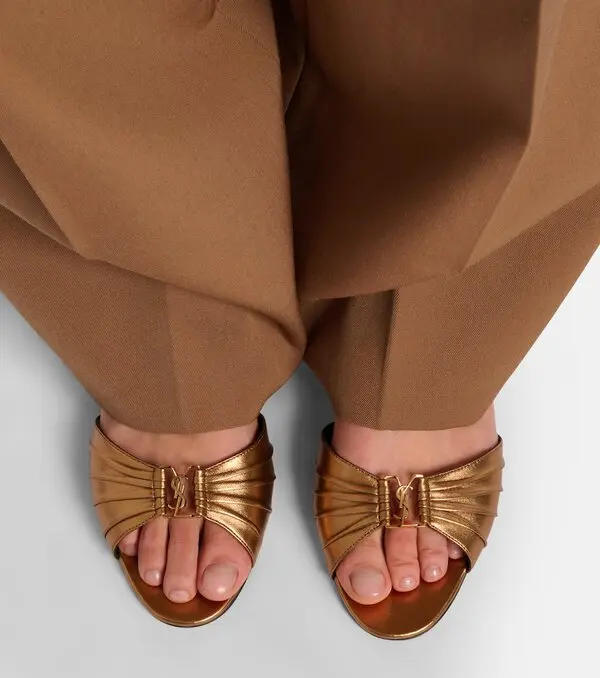 Saint Laurent Babylone Metallic Leather Slides