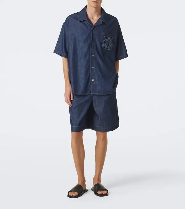 Loewe Anagram Cotton Chambray Shorts