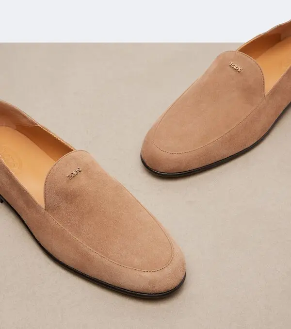 TOD'S Suede Almond Toe Loafers Coca Mocha