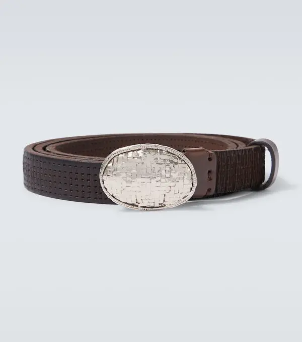 Brunello Cucinelli Leather Belt With Silver Tone Buckle - Brown