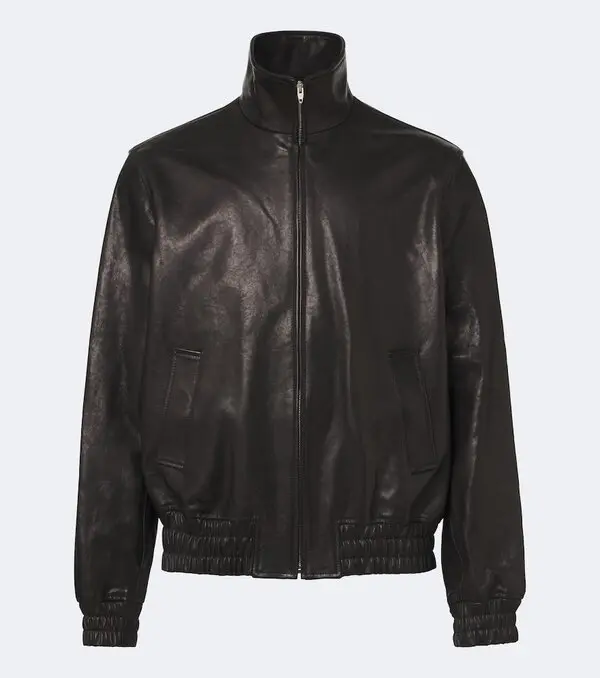 Valentino Garavani Leather High Neck Zip-up Jacket
