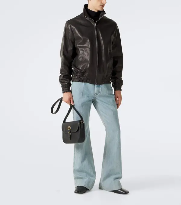 Valentino Garavani Leather High Neck Zip-up Jacket