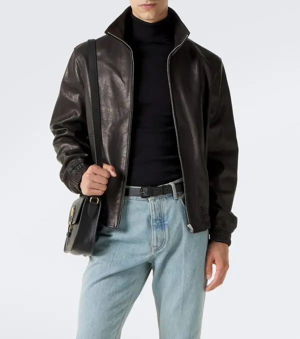 Valentino Garavani Leather High Neck Zip-up Jacket