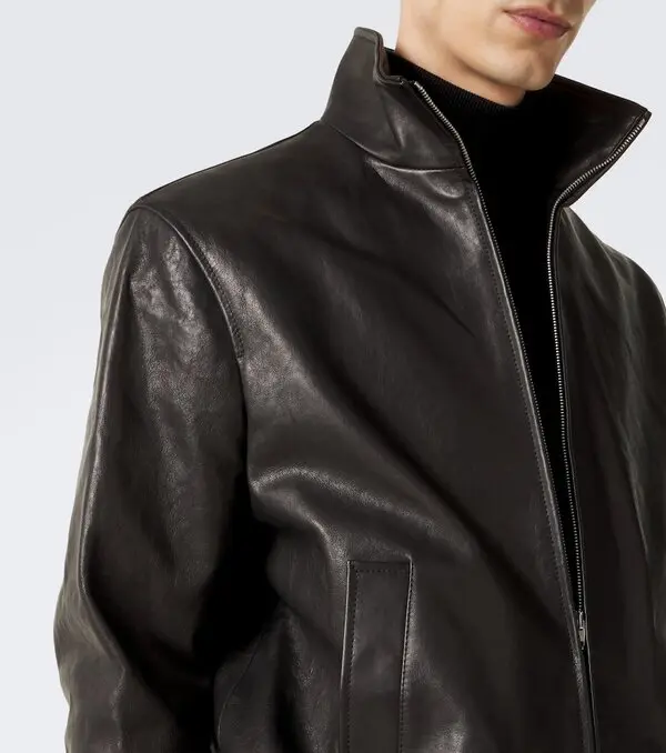 Valentino Garavani Leather High Neck Zip-up Jacket