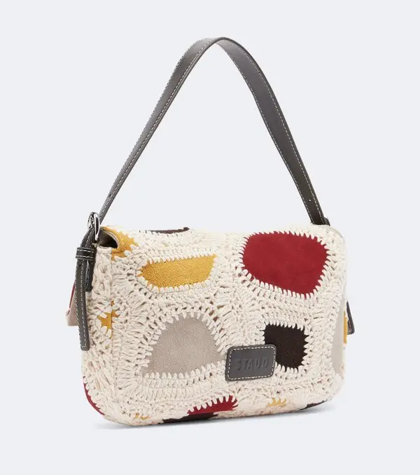Staud Harlow Small Suede And Crochet Shoulder Bag