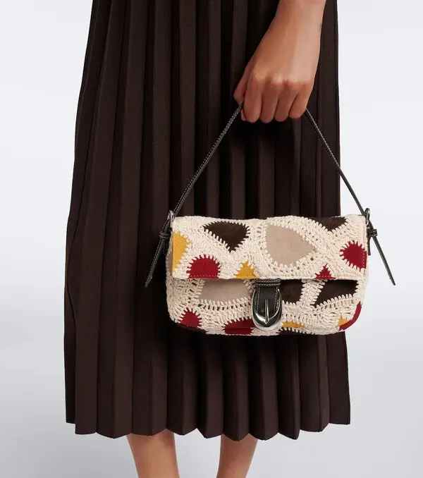 Staud Harlow Small Suede And Crochet Shoulder Bag