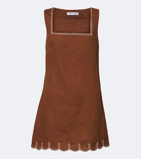 Veronica Beard Shanice Scalloped Linen Minidress - Brown