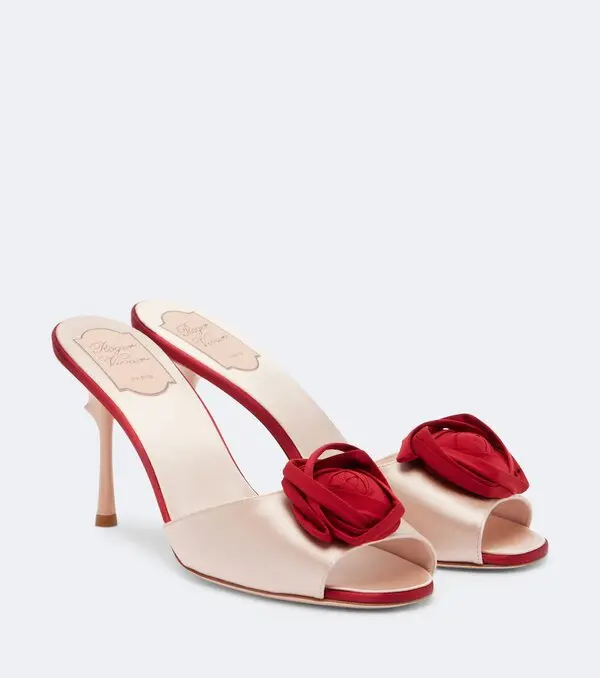 ROGER VIVIER Epine Rose Satin Mules - Pink