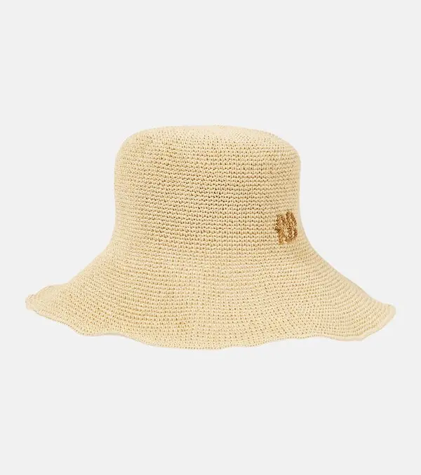 Ruslan Baginskiy Straw Hat With Gold Tone Logo Detail - Beige