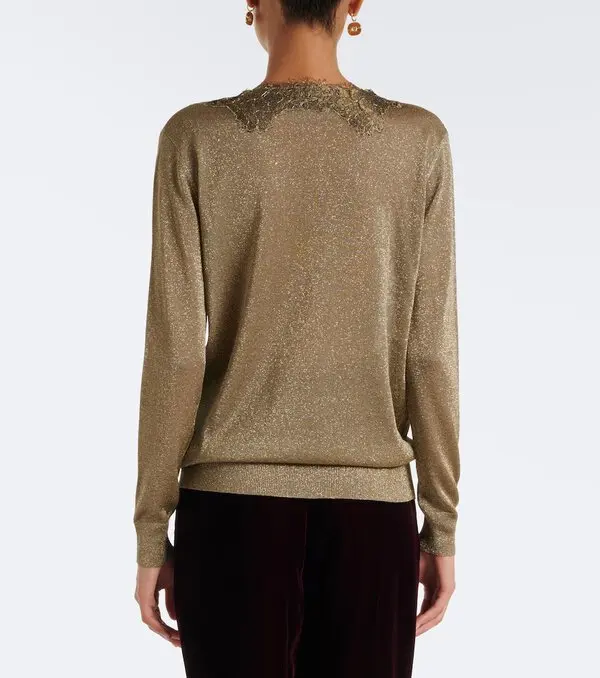Valentino Garavani Metallic Lace Appliqué V-neck Sweater