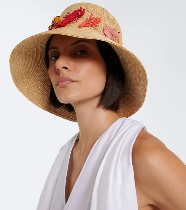 AQUAZZURA Embellished Raffia Bucket Hat
