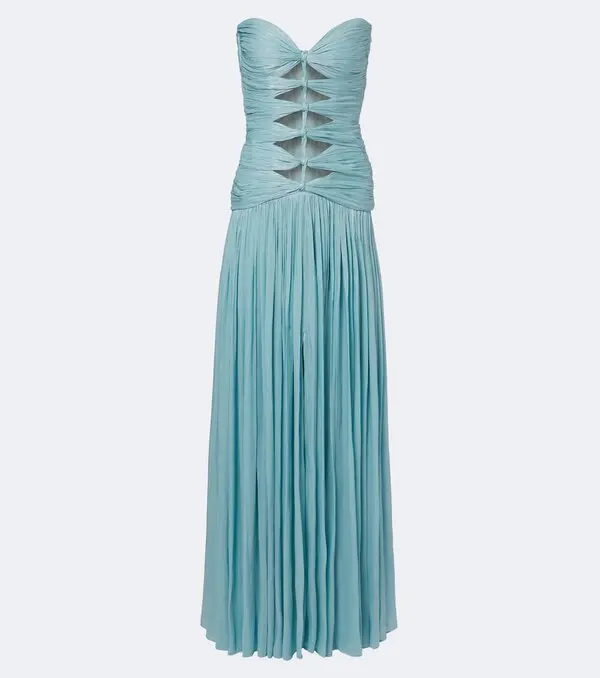 Costarellos Ruched Lurex Georgette Gown - Blue