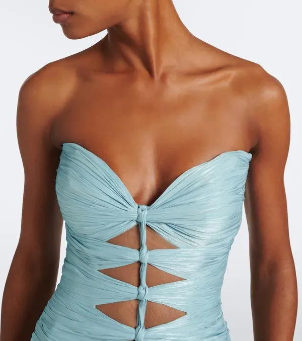 Costarellos Ruched Lurex Georgette Gown - Blue