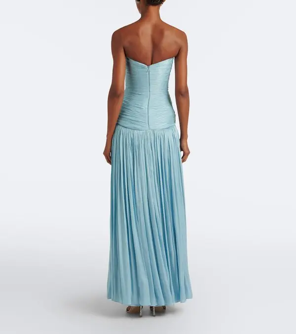 Costarellos Ruched Lurex Georgette Gown - Blue