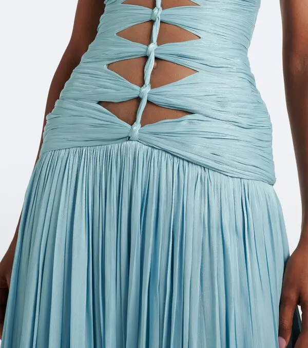 Costarellos Ruched Lurex Georgette Gown - Blue