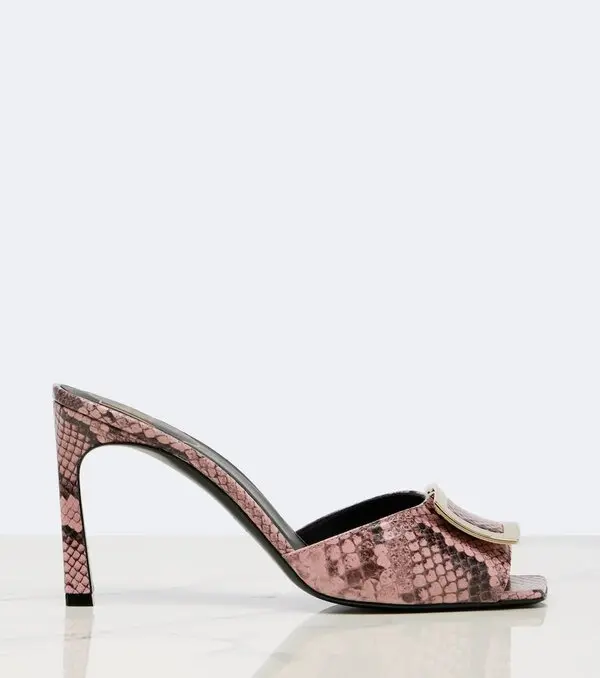 ROGER VIVIER Trompette Snakeskin Leather Mules - Pink