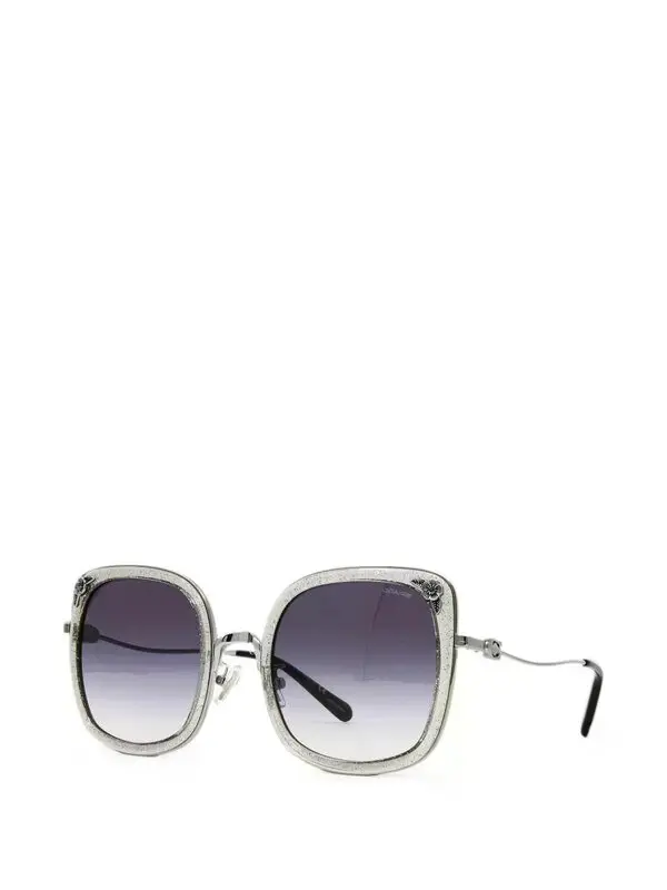 COACH Floral Embellished Glitter Effect Square Frame Sunglasses - Silver
