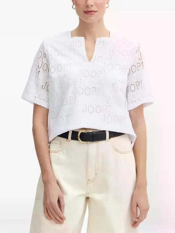 JOOP! Beljana Broderie Anglaise Logo Print Top