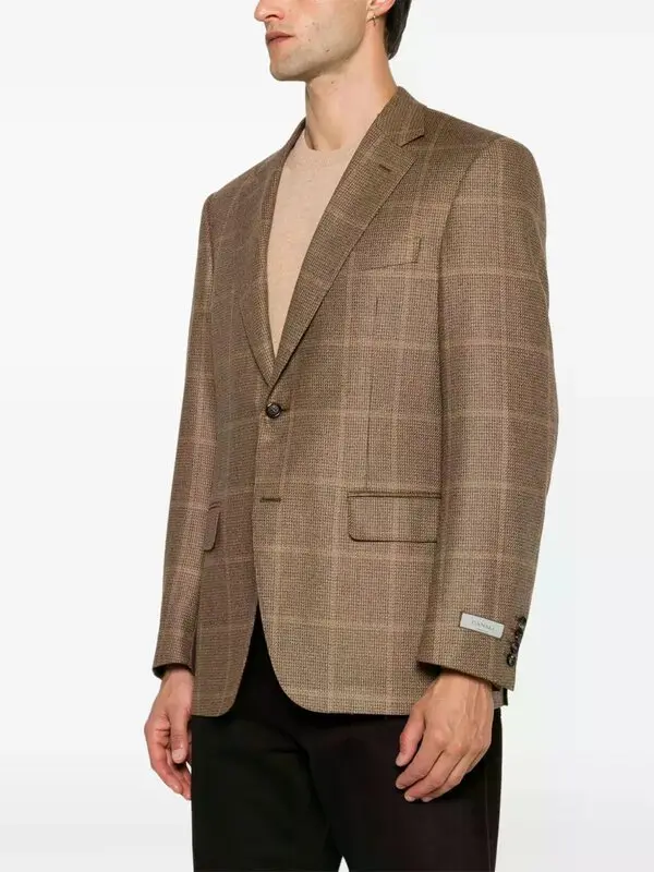 Canali Check-pattern Single-breasted Jacket - Brown